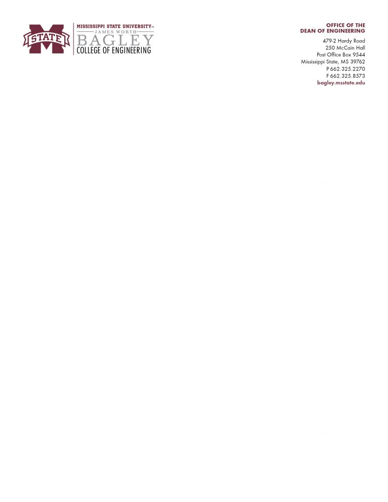 Dean Letterhead | Bagley College of Engineering